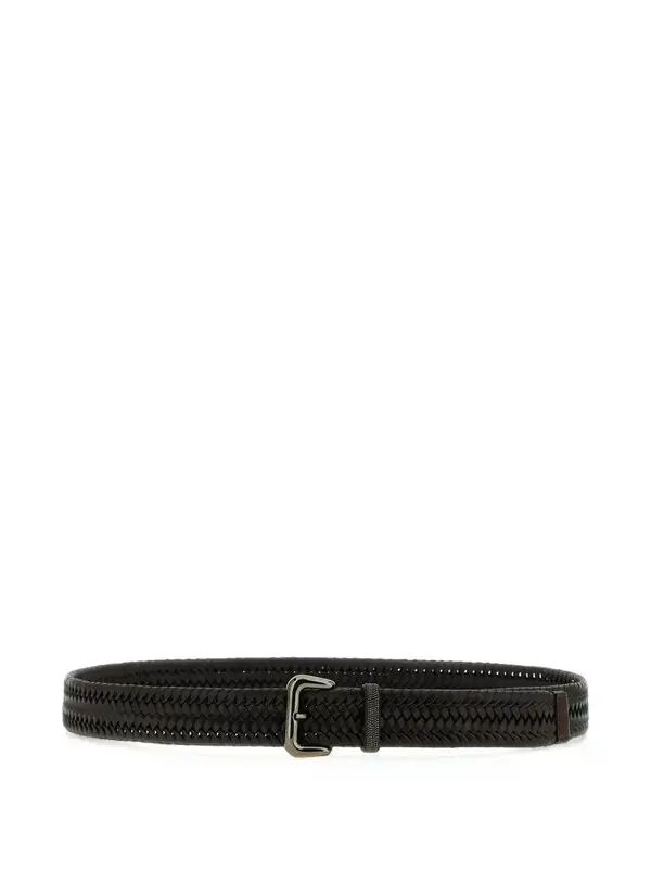 Brunello Cucinelli Stretch Braided Leather Belt With Shiny Loop - Brown