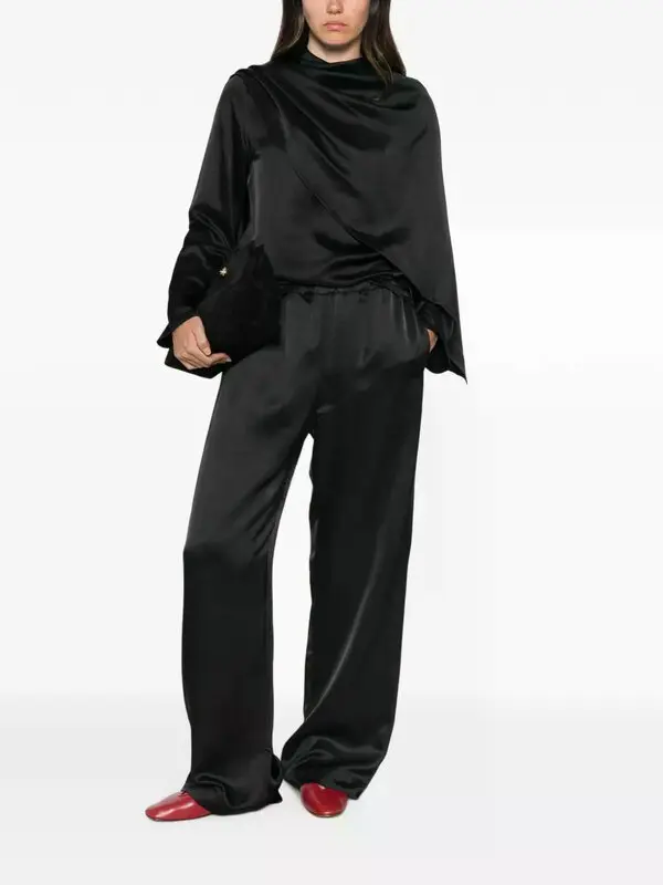 RÓHE Satin Draped-cape Blouse - Black
