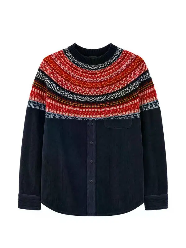 KA WA KEY Deconstructed Fair Isle-knitted Shirt