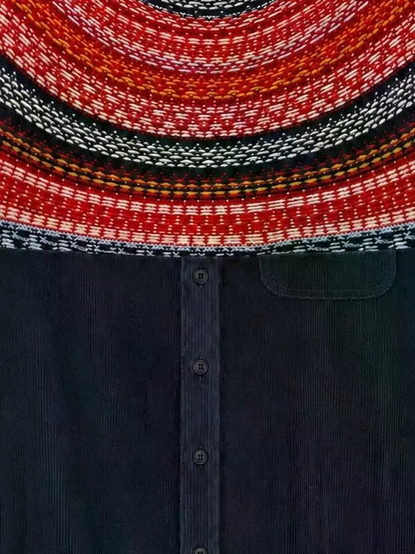 KA WA KEY Deconstructed Fair Isle-knitted Shirt - Blue