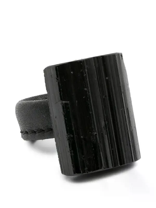 MONIES Sculptural Leather-strap Ring - Black