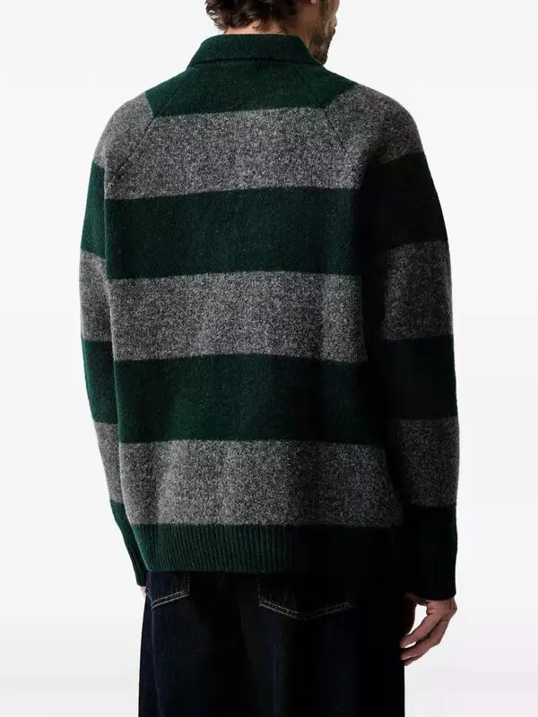 LES DEUX Striped Long-sleeve Polo Sweater
