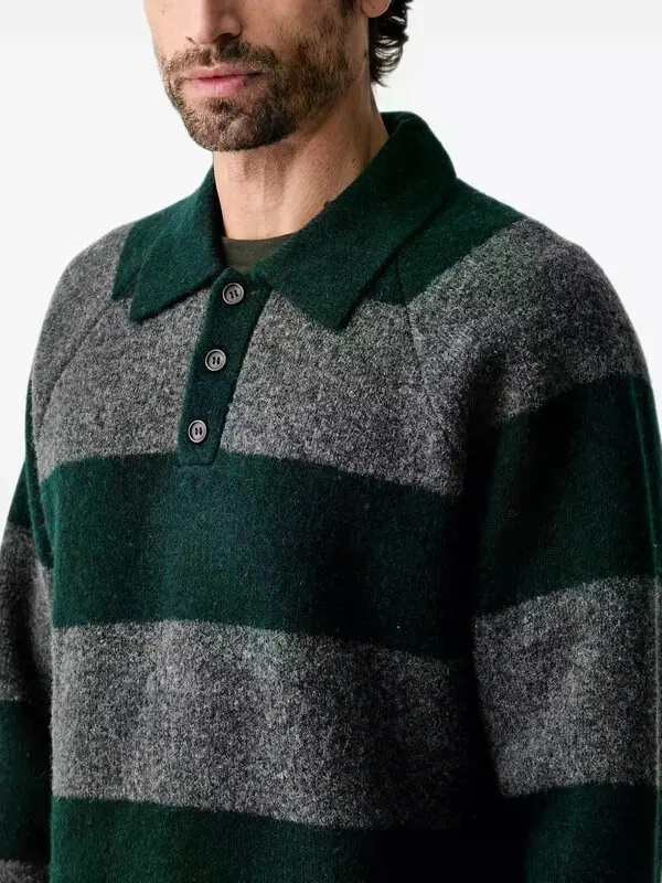 LES DEUX Striped Long-sleeve Polo Sweater