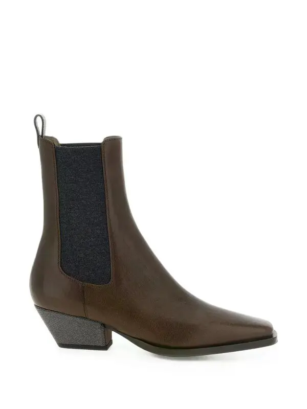 Brunello Cucinelli Riding-leather Chelsea Boots With Precious Heels - Brown