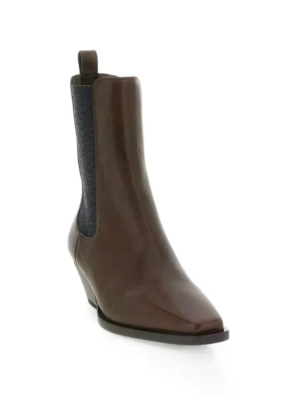 Brunello Cucinelli Riding-leather Chelsea Boots With Precious Heels - Brown
