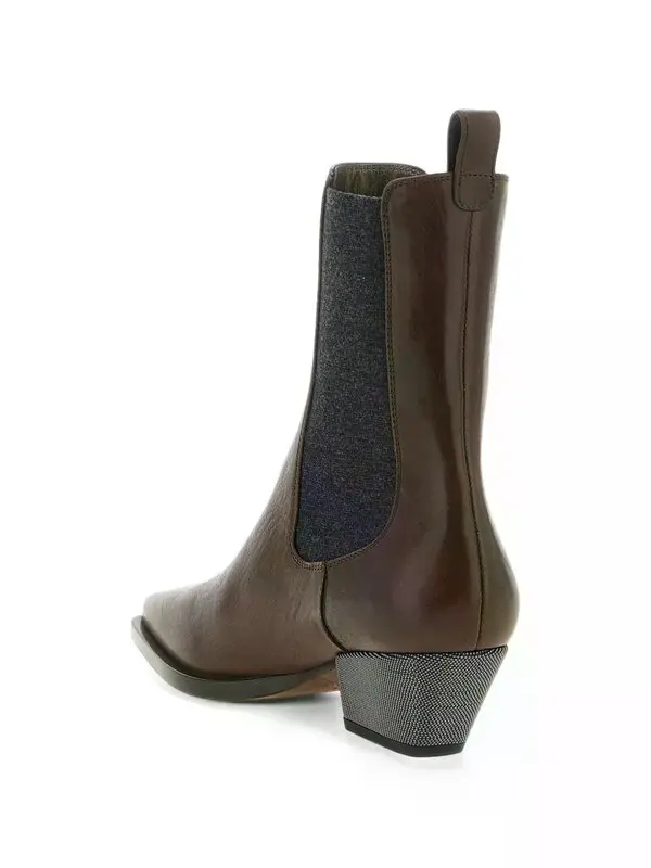 Brunello Cucinelli Riding-leather Chelsea Boots With Precious Heels - Brown