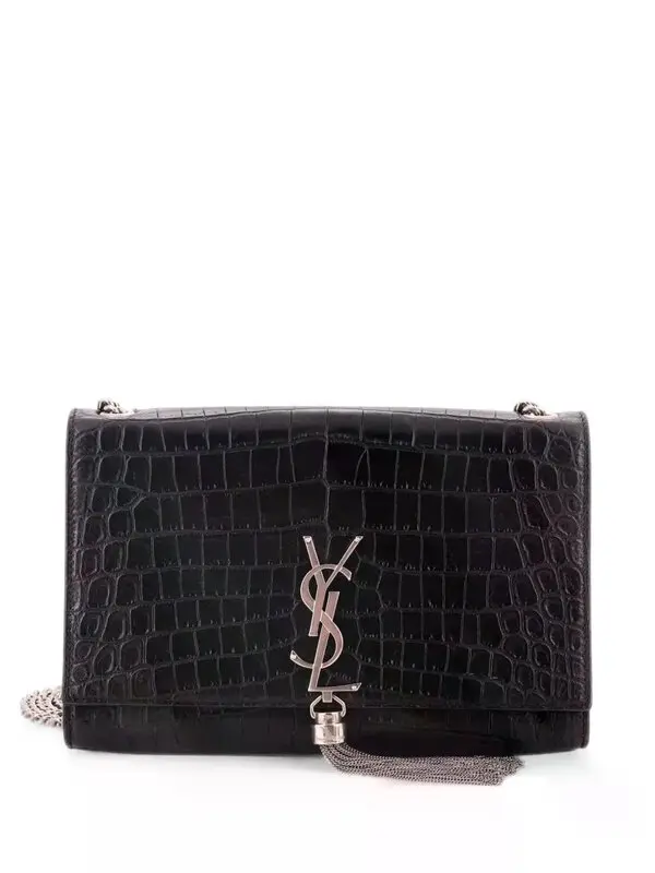 Saint Laurent Classic Monogram Tassel Crocodile Embossed Leather Medium Crossbody Bag