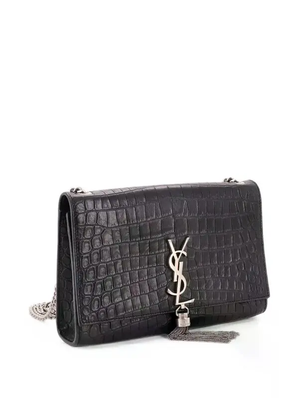 Saint Laurent Classic Monogram Tassel Crocodile Embossed Leather Medium Crossbody Bag