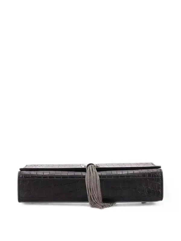 Saint Laurent Classic Monogram Tassel Crocodile Embossed Leather Medium Crossbody Bag