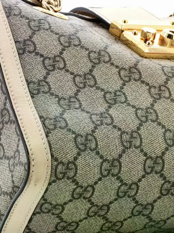 Gucci Padlock Chain Tote Gg Coated Canvas Shoulder Bag - Neutrals