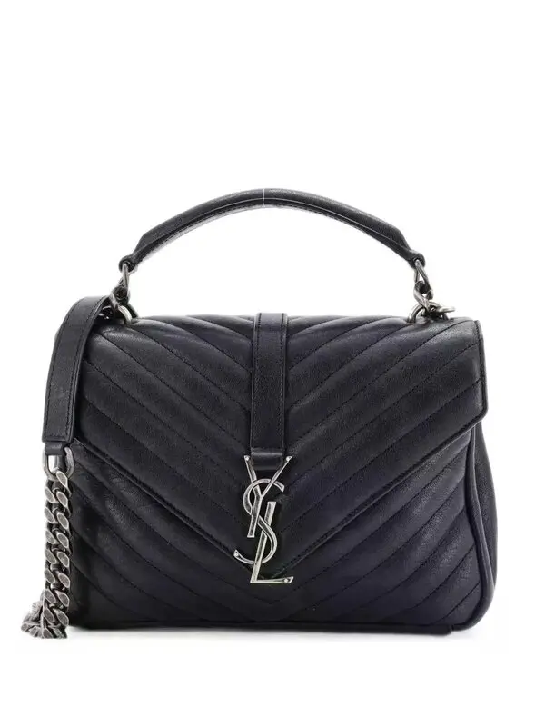 Saint Laurent Classic Monogram College Bag Matelasse Chevron Leather Medium Cross Body Bag - Black