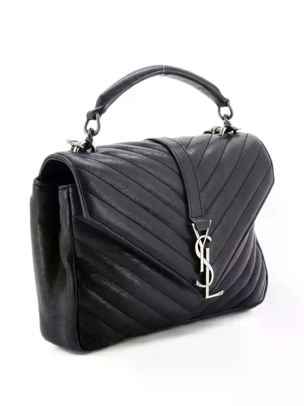 Saint Laurent Classic Monogram College Bag Matelasse Chevron Leather Medium Cross Body Bag - Black