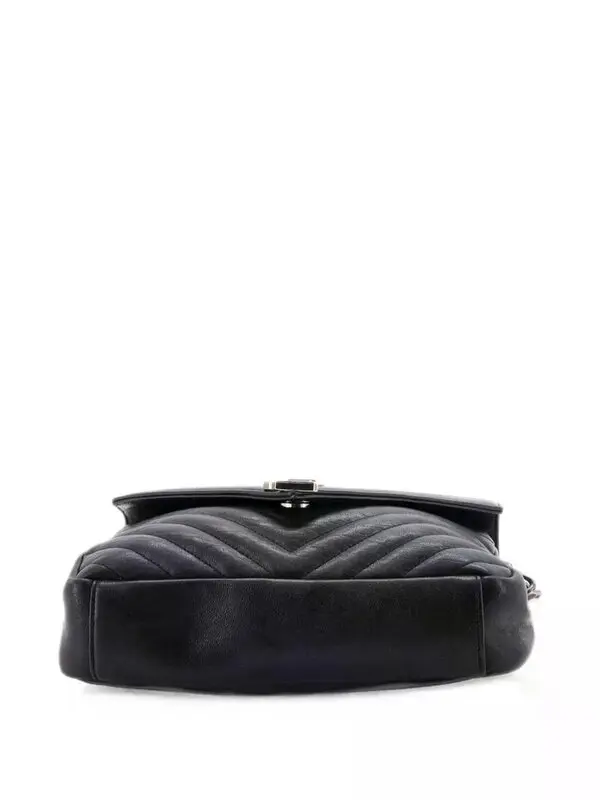 Saint Laurent Classic Monogram College Bag Matelasse Chevron Leather Medium Cross Body Bag - Black
