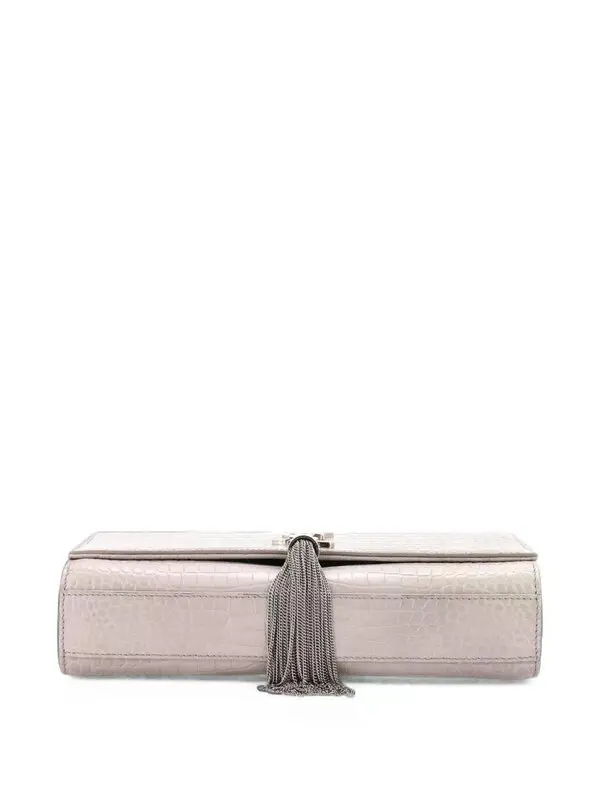 Saint Laurent Classic Monogram Tassel Crocodile Embossed Leather Medium Crossbody Bag - Grey