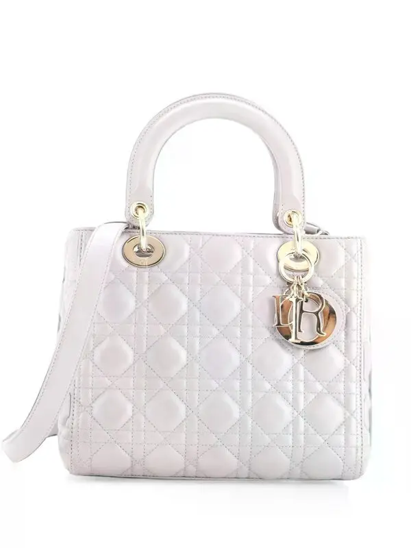 Dior Cannage Quilt Metallic Leather Medium Satchel - Silver