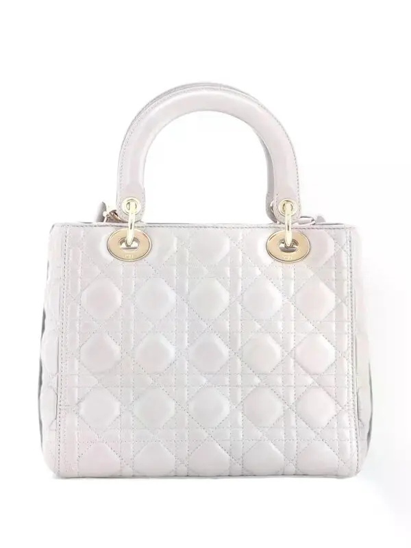 Dior Cannage Quilt Metallic Leather Medium Satchel - Silver