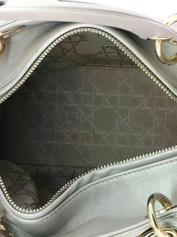 Dior Cannage Quilt Metallic Leather Medium Satchel - Silver