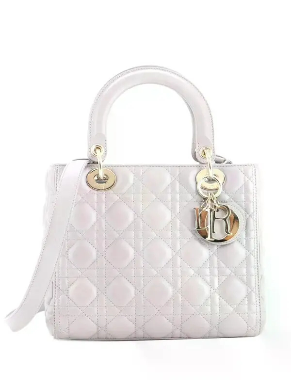 Dior Cannage Quilt Metallic Leather Medium Satchel - Silver