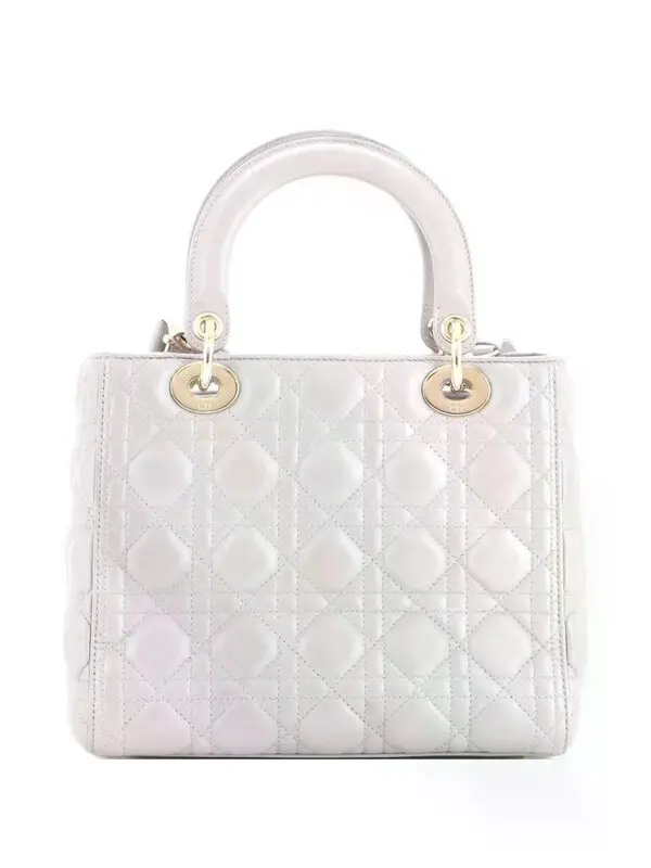 Dior Cannage Quilt Metallic Leather Medium Satchel - Silver