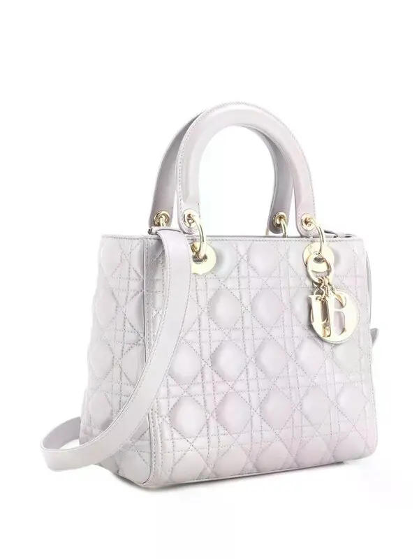 Dior Cannage Quilt Metallic Leather Medium Satchel - Silver