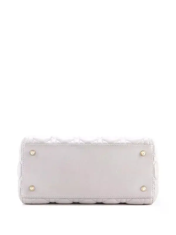 Dior Cannage Quilt Metallic Leather Medium Satchel - Silver