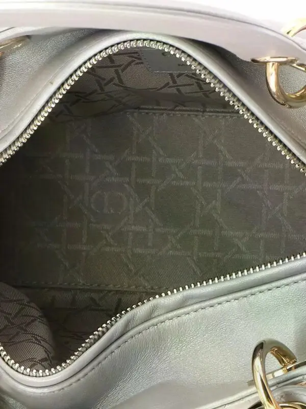 Dior Cannage Quilt Metallic Leather Medium Satchel - Silver