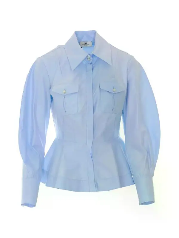 Elisabetta Franchi Faux-pearl Embellished Peplum Shirt - Blue