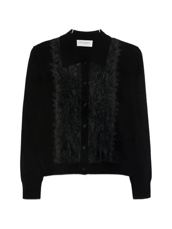 ERMANNO FIRENZE Lace-panelled Polo-collar Cardigan