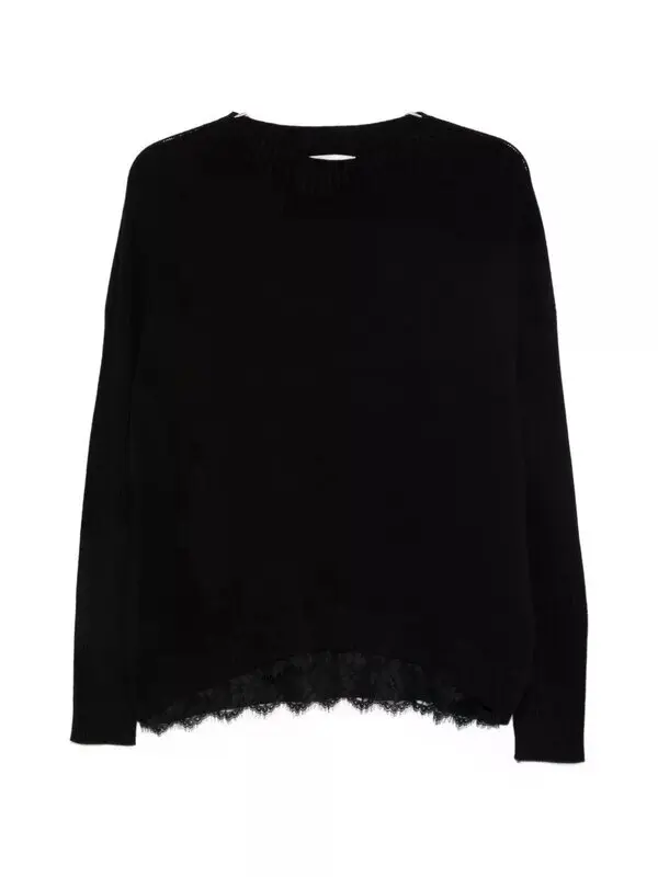 ERMANNO FIRENZE Lace-trimmed Ribbed-sleeve Sweater