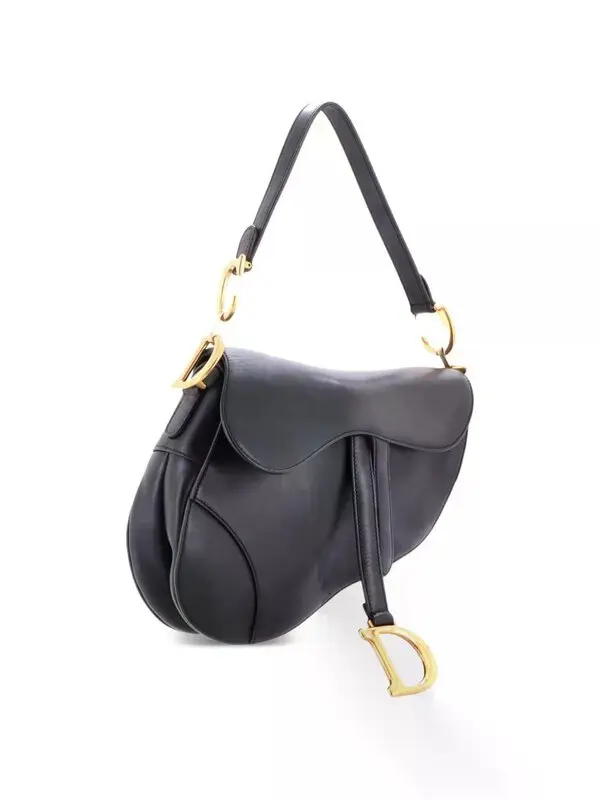 Dior Saddle Handbag Leather Medium Shoulder Bag - Black