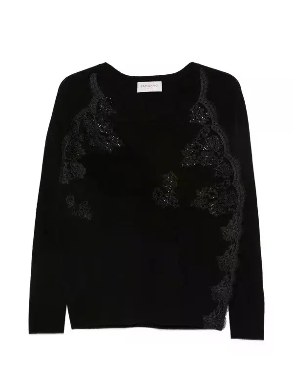 ERMANNO FIRENZE Lace-panelled V-neck Sweater