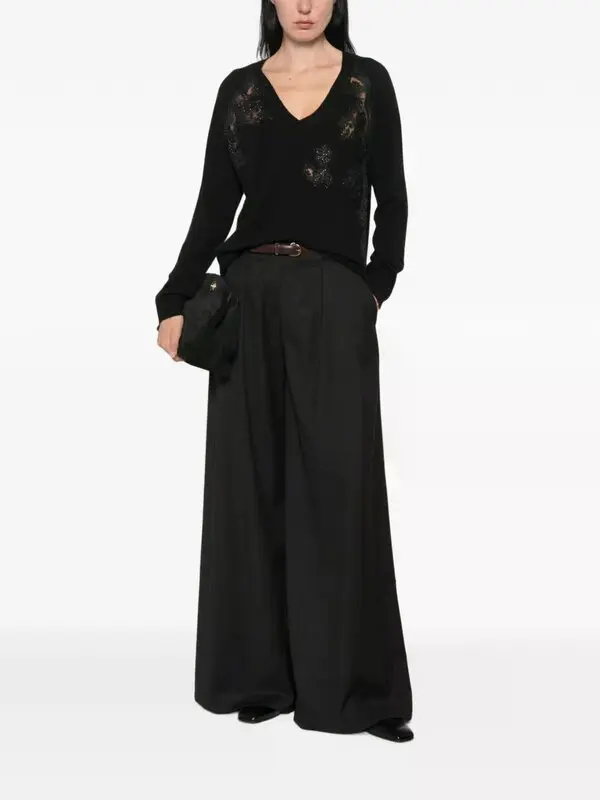 ERMANNO FIRENZE Lace-panelled V-neck Sweater