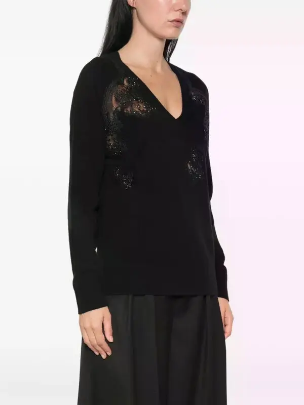 ERMANNO FIRENZE Lace-panelled V-neck Sweater