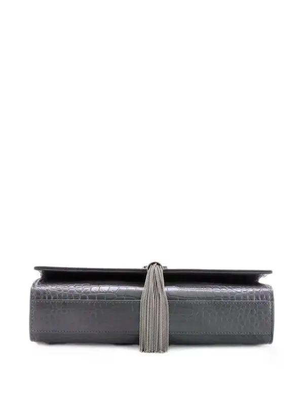 Saint Laurent Classic Monogram Tassel Crocodile Embossed Leather Medium Crossbody Bag