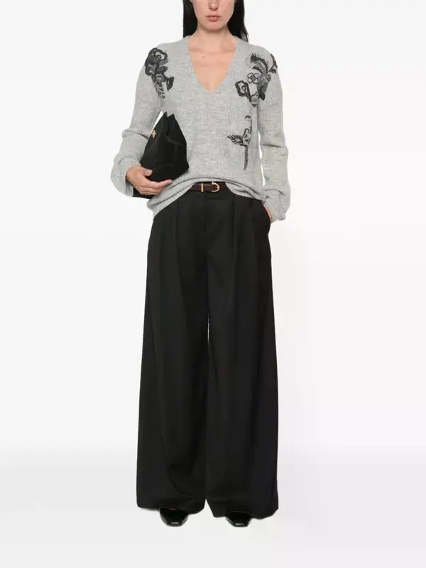 ERMANNO FIRENZE Floral-embroidered V-neck Sweater