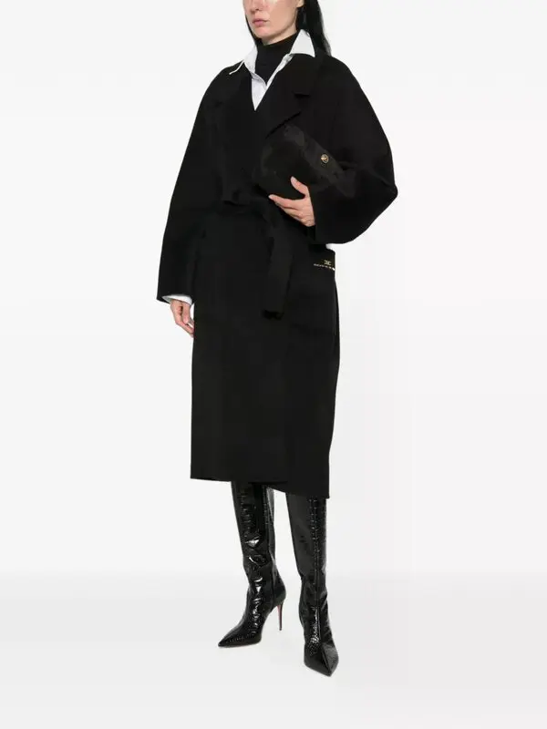 Elisabetta Franchi Belted Logo-plaque Coat - Black