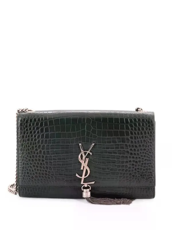 Saint Laurent Classic Monogram Tassel Crocodile Embossed Leather Medium Crossbody Bag - Green