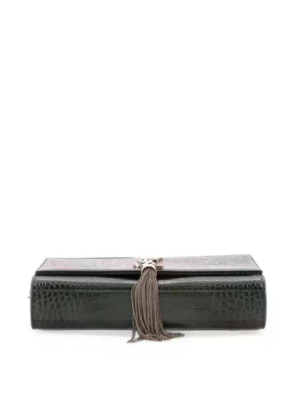 Saint Laurent Classic Monogram Tassel Crocodile Embossed Leather Medium Crossbody Bag - Green