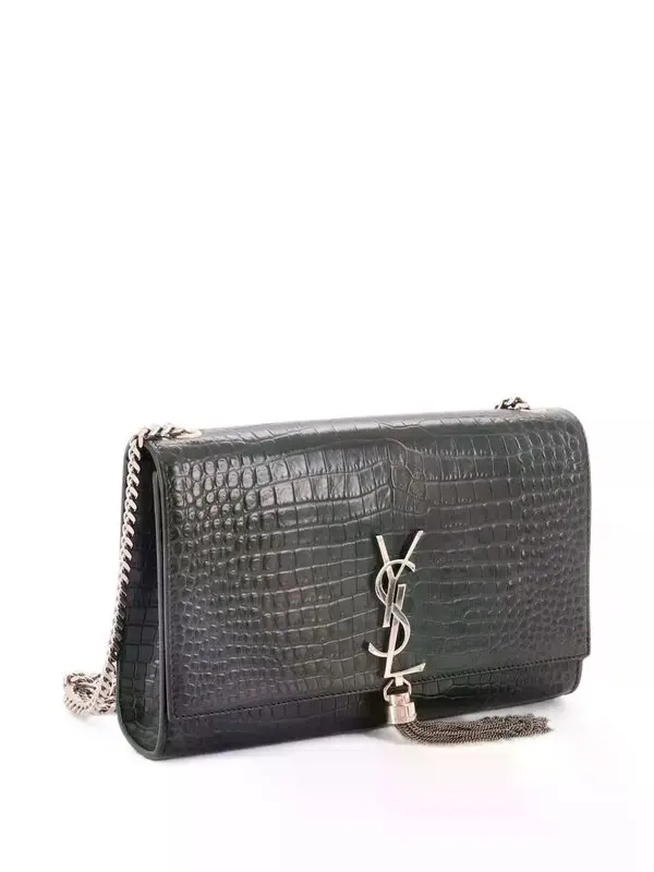 Saint Laurent Classic Monogram Tassel Crocodile Embossed Leather Medium Crossbody Bag - Green