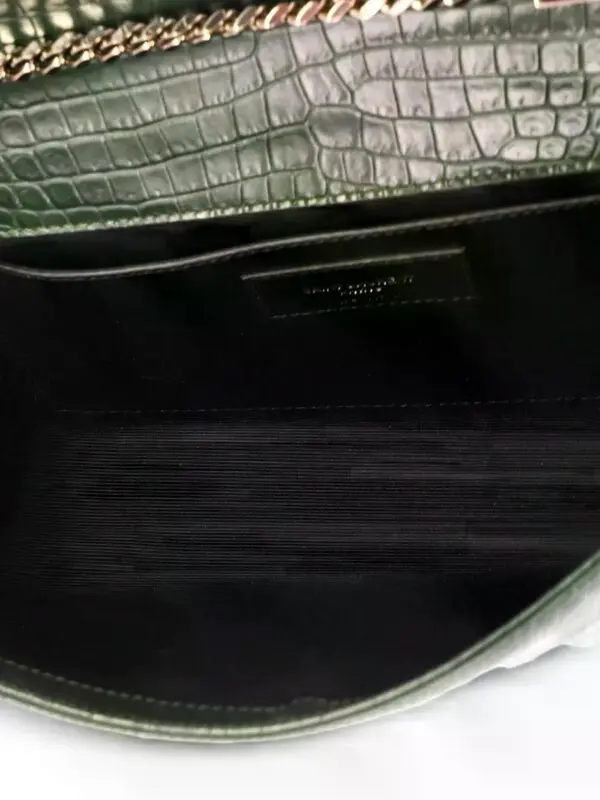 Saint Laurent Classic Monogram Tassel Crocodile Embossed Leather Medium Crossbody Bag - Green
