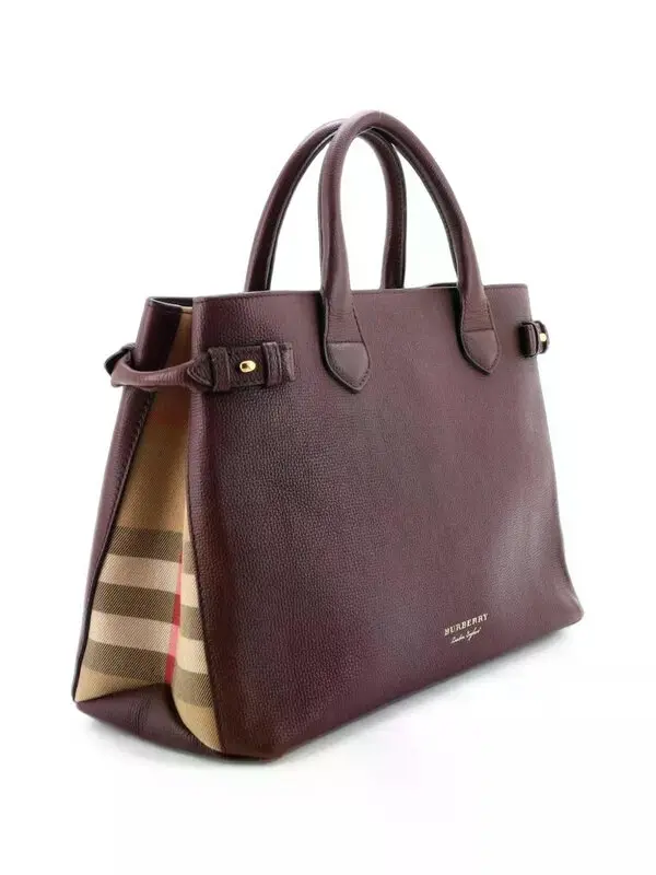 Burberry Banner Tote Leather And House Check Canvas Medium Satchel - Brown