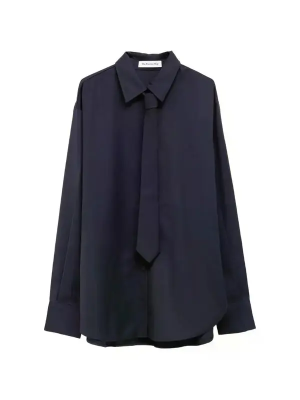 THE FRANKIE SHOP Peri Tie Neck Shirt Navy - Blue