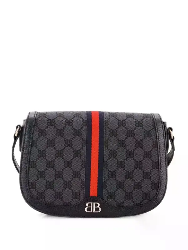 Gucci X Balenciaga The Hacker Project Flap Messenger Bag Bb Canvas Medium Shoulder Bag - Black