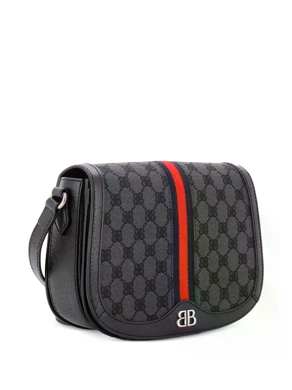 Gucci X Balenciaga The Hacker Project Flap Messenger Bag Bb Canvas Medium Shoulder Bag - Black