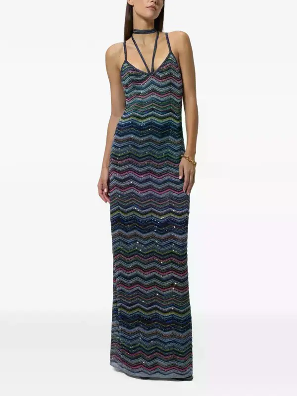 Missoni Long Chevron Knit Dress With Braided Straps