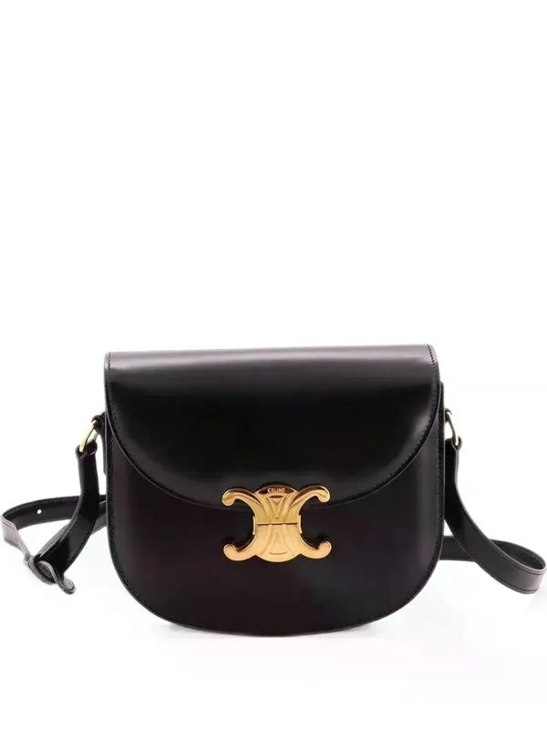 Celine Triomphe Besace Clea Flap Bag Leather Shoulder Bag - Black