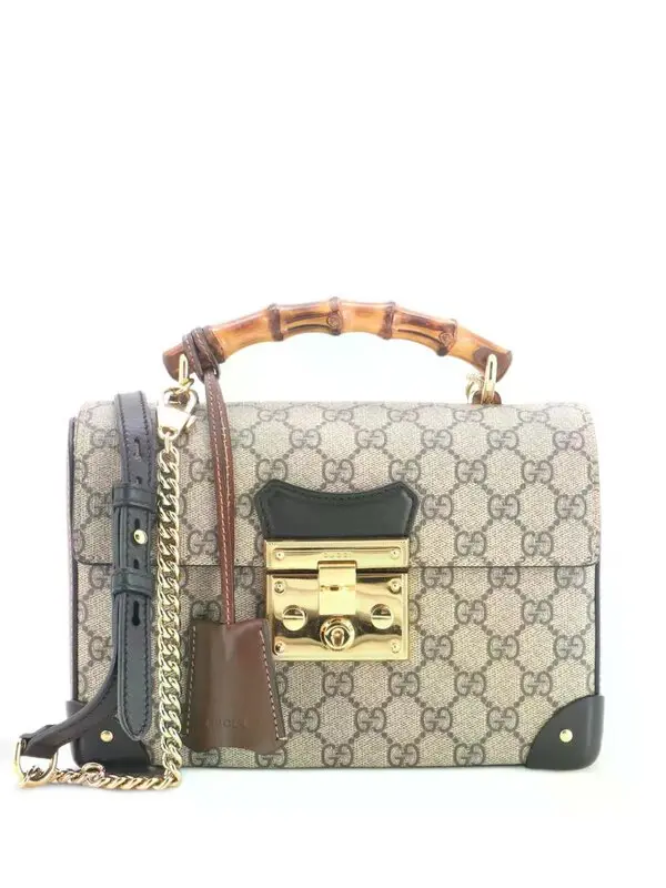 Gucci Padlock Bamboo Gg Coated Canvas Shoulder Bag - Brown