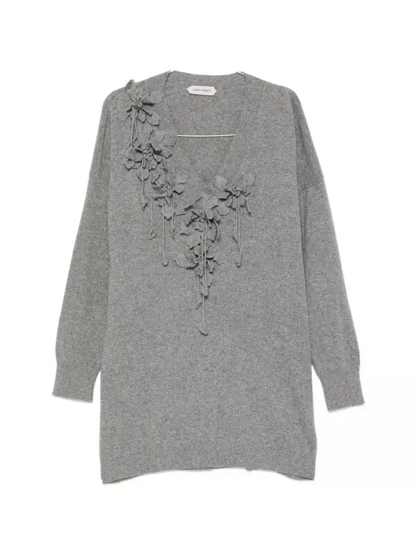 Alberta Ferretti Floral-appliqué V-neck Sweater