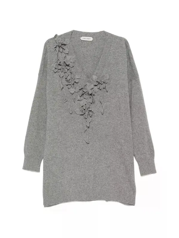 Alberta Ferretti Floral-appliqué V-neck Sweater - Grey