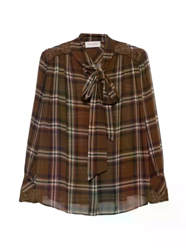 ERMANNO FIRENZE Check-print Lace-trim Blouse